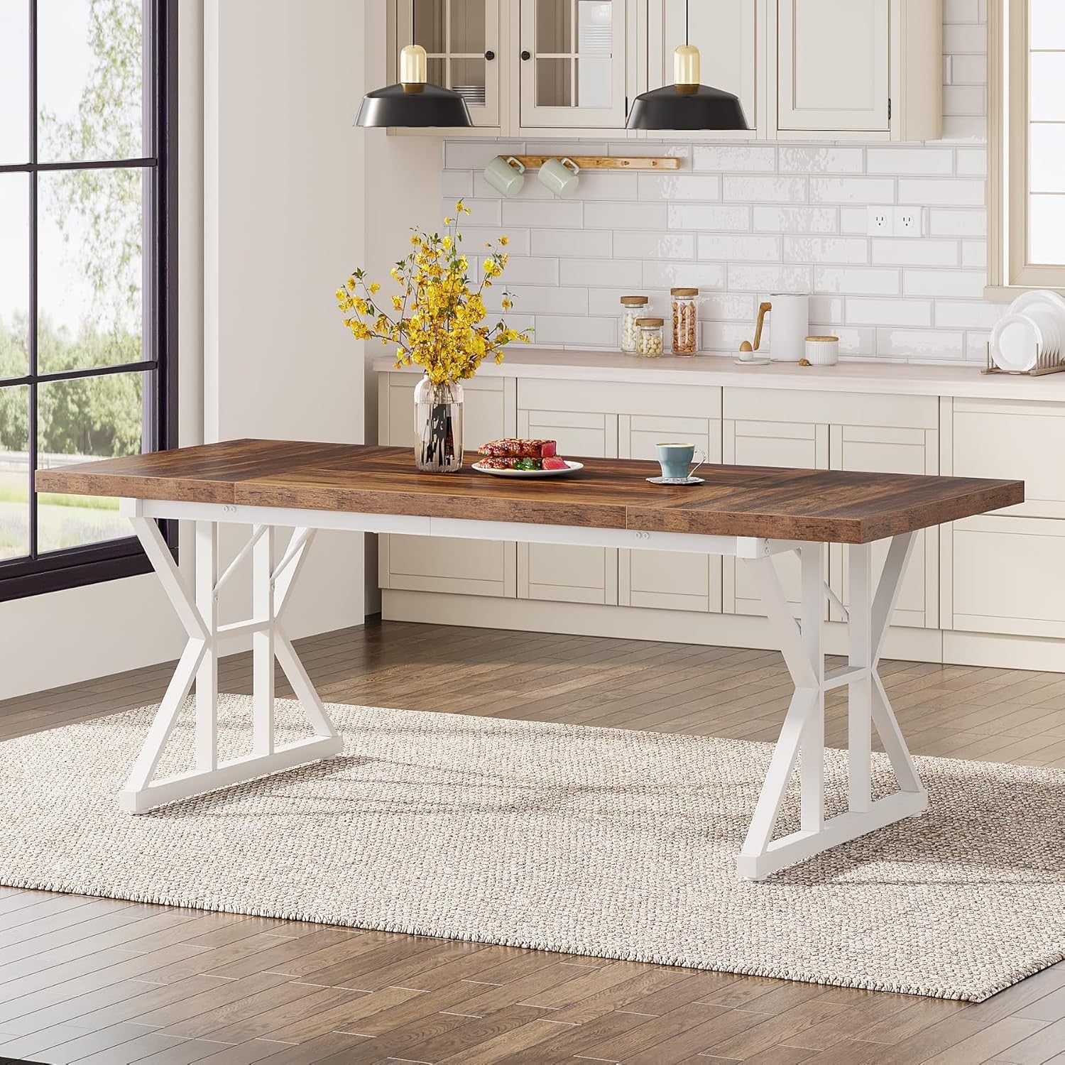 Industrial Dining Table for 6 Seater, 63-Inch Rectangular Wood Kitchen ...