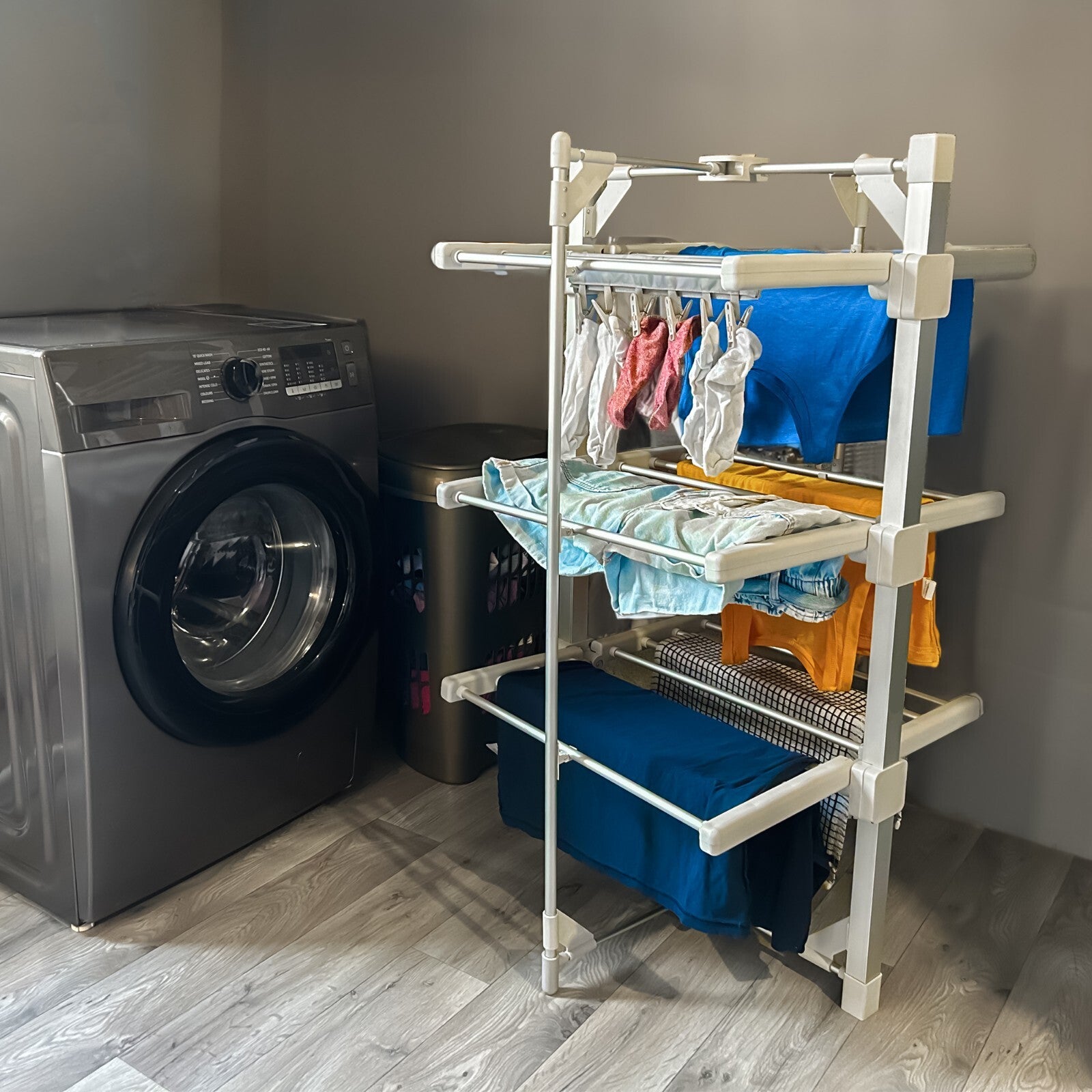 Electric Heated Clothes Airer With Cover 3 Tier Dryer Rack Indoor Fold ...