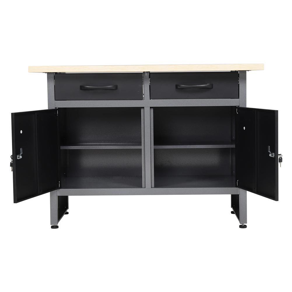 120CM Garage Work Table Tool Cabinet Chest Workbench With Storage Shel ...