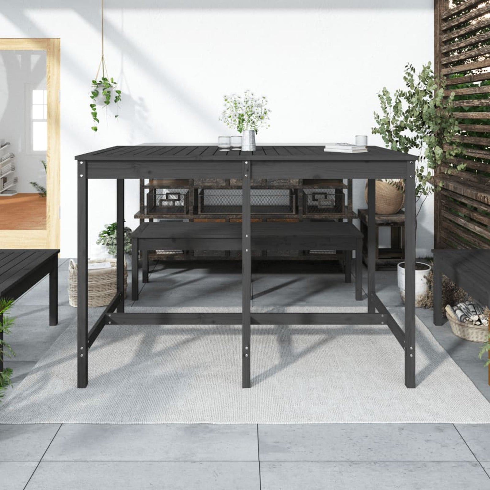 Gecheer Garden Table Grey 159.5x82.5x110 Solid Wood L4J6 – Quildinc