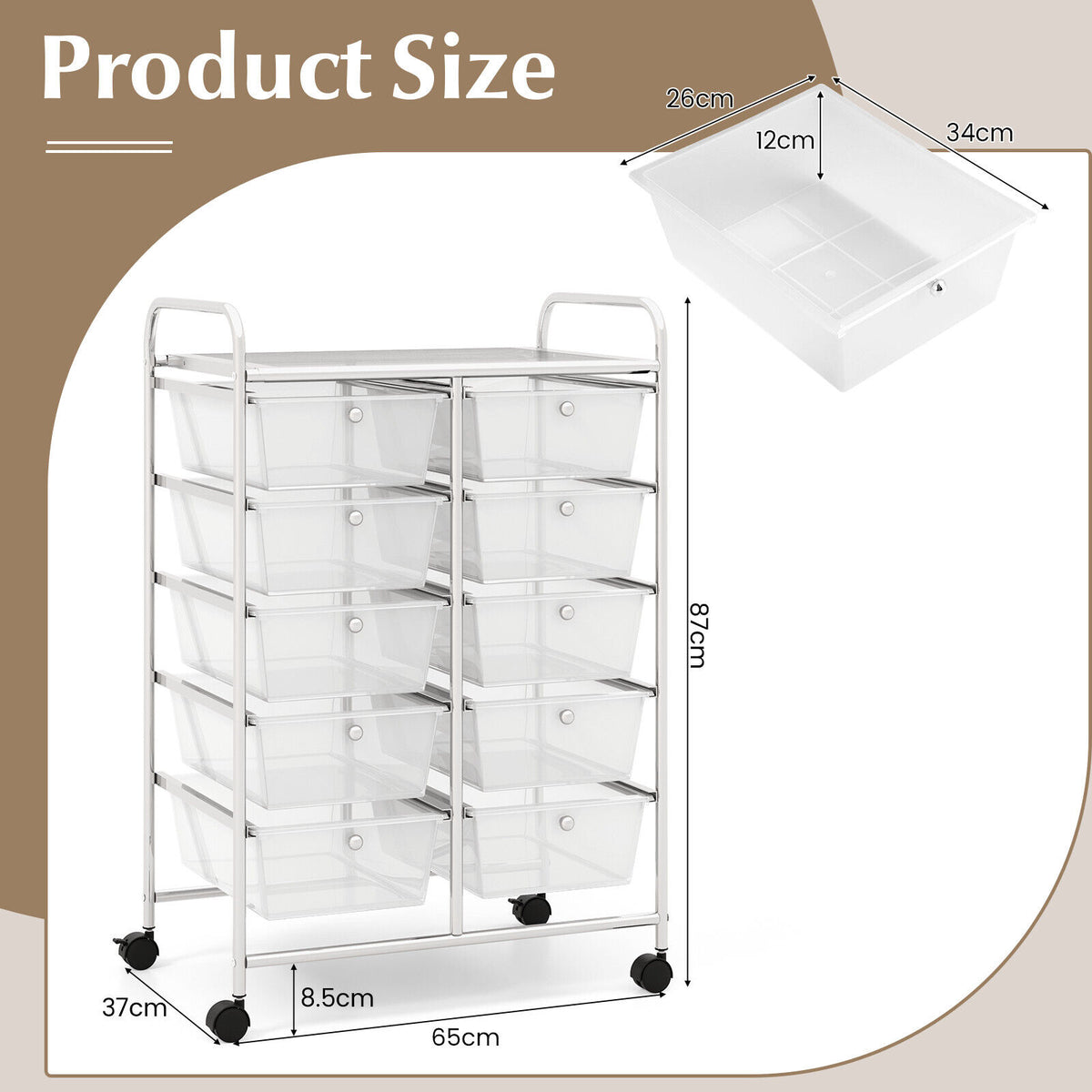 10-Drawer Storage Cart Home Organizer Storage Unit Trolley Utility Car ...