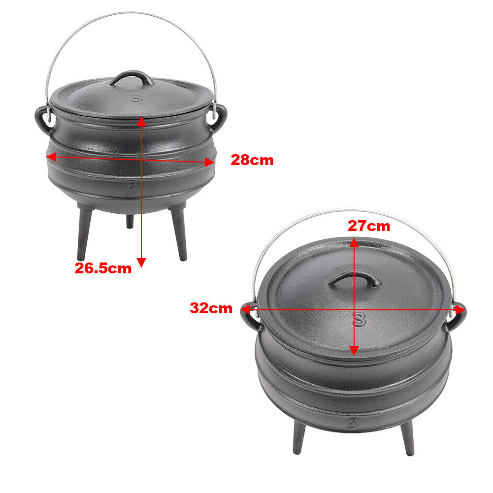 8 Liter Pre-Seasoned Cauldron Potjie Stew Pot Heavy Duty Tripod Dutch ...