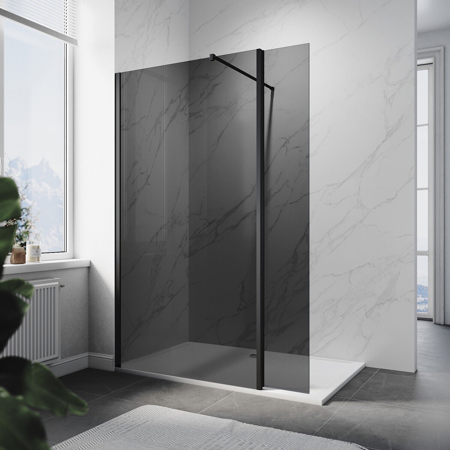 Black Walk In Shower Enclosure Screen With Flipper Panel Wet Room Glas ...