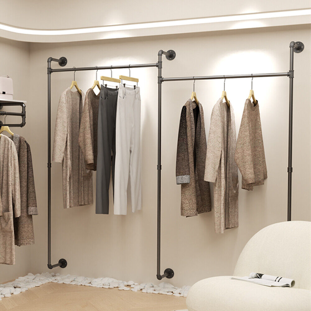 Industrial Pipe Clothes Rail Double Rod Garment Rack Shop Walk-in Clos ...