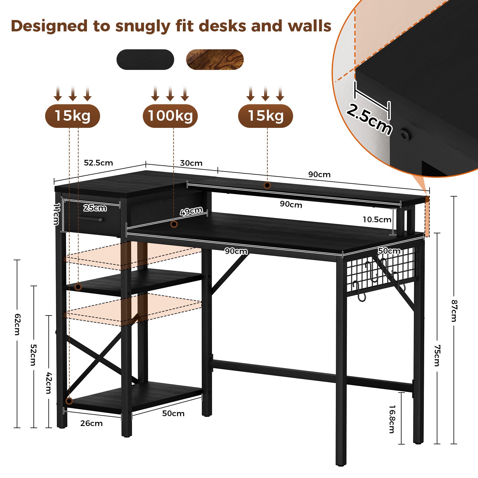 4 Tier Computer Desk Study Room Computer Desk Home Office Work Desk wi ...