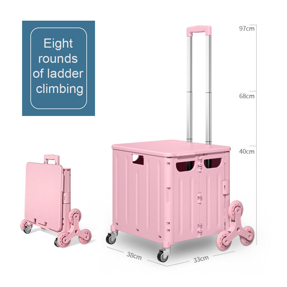 Collapsible Rolling Box Folding Grocery Cart Plastic Crate Shopping Tr ...