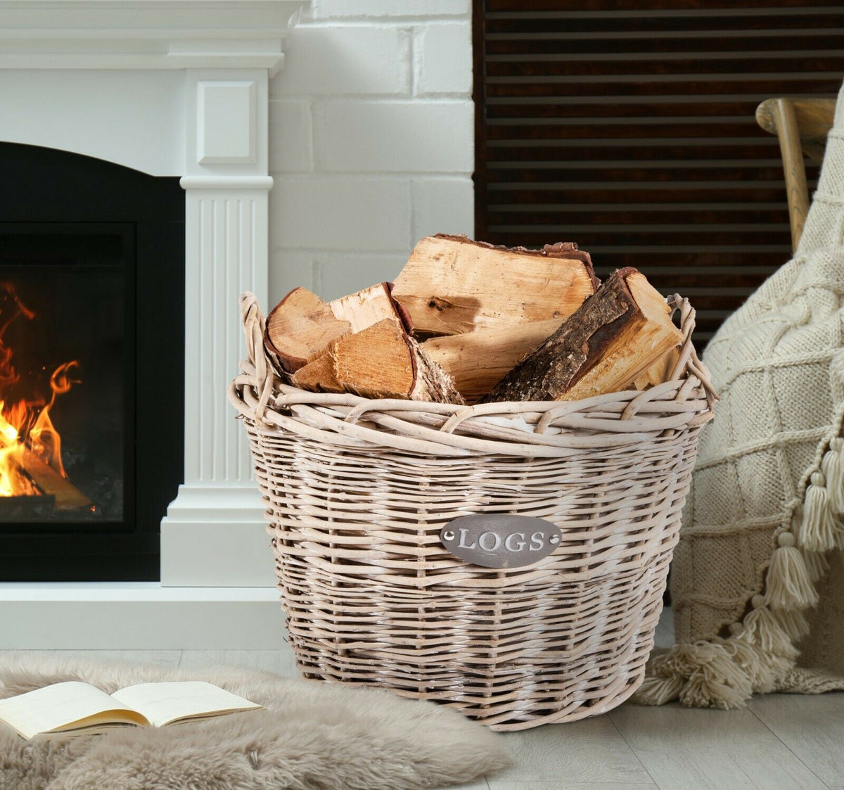 Rustic Countryside Style Chunky Wicker Fireside Heavy Duty Log Baskets ...