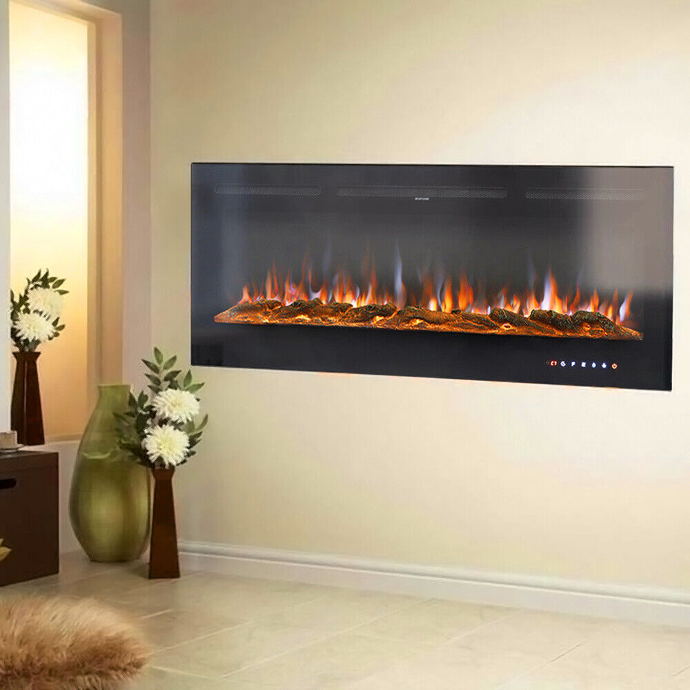 Large Wall Mounted Electric Fireplace Insert Heater Adjustable LED Fla ...
