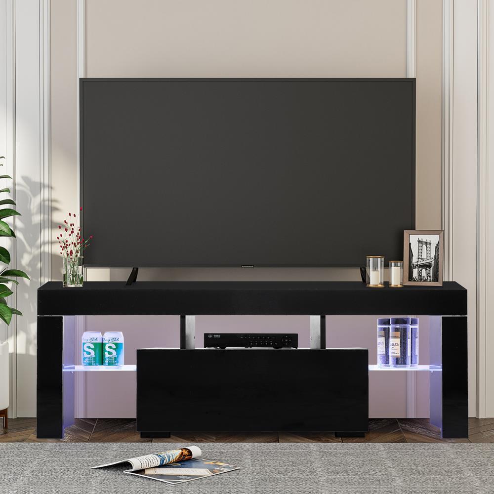 TV Unit Cabinet Stand Shelf Table LED Backlight Storage Drawer 130*45 ...
