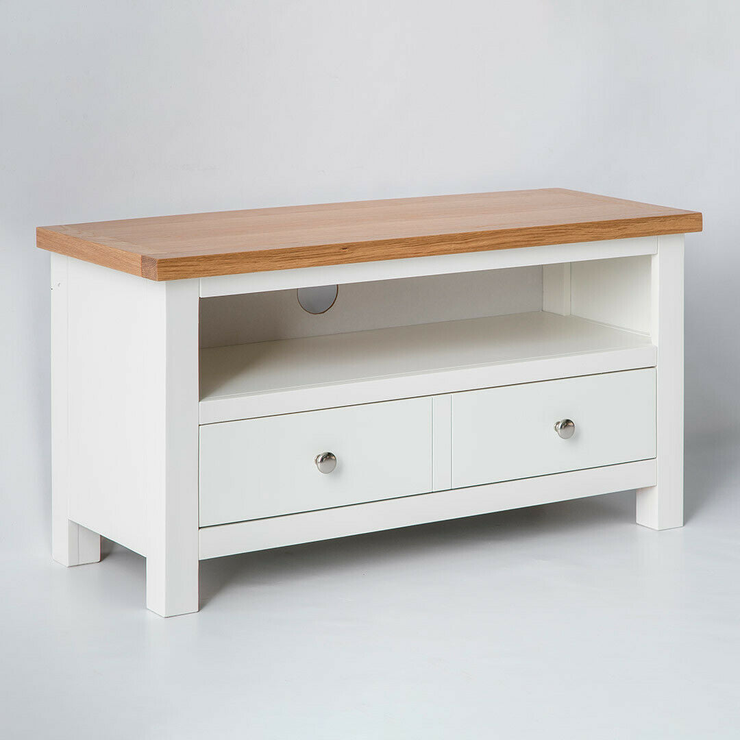 Farrow White TV Unit Stand Small Painted Solid Wood Television Cabinet ...