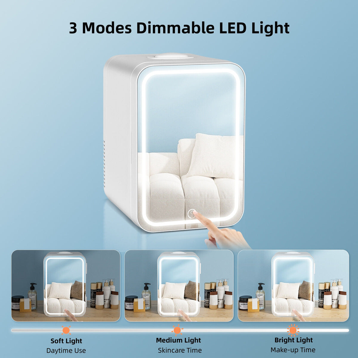 LED Mirror Mini Fridge Portable Beauty Ice Box Table Top Small Cooler ...