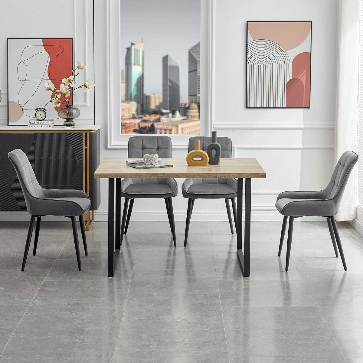 Rectangular Dining Table MDF Wood Table Kitchen Metal Legs Living Room ...