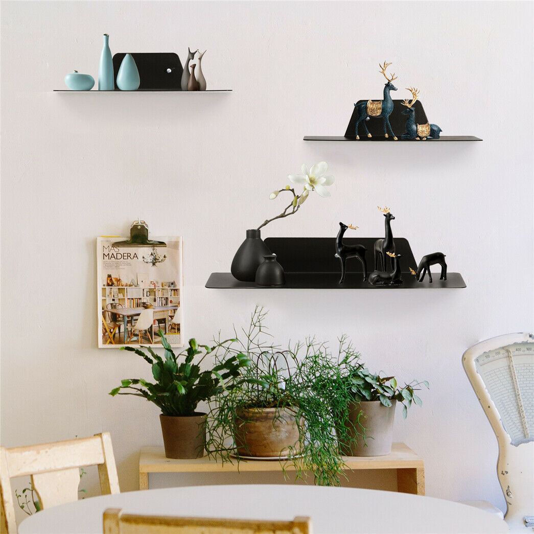 Floating Wall Shelf Set of 3 Modern Decorative Display Shelves Black L ...
