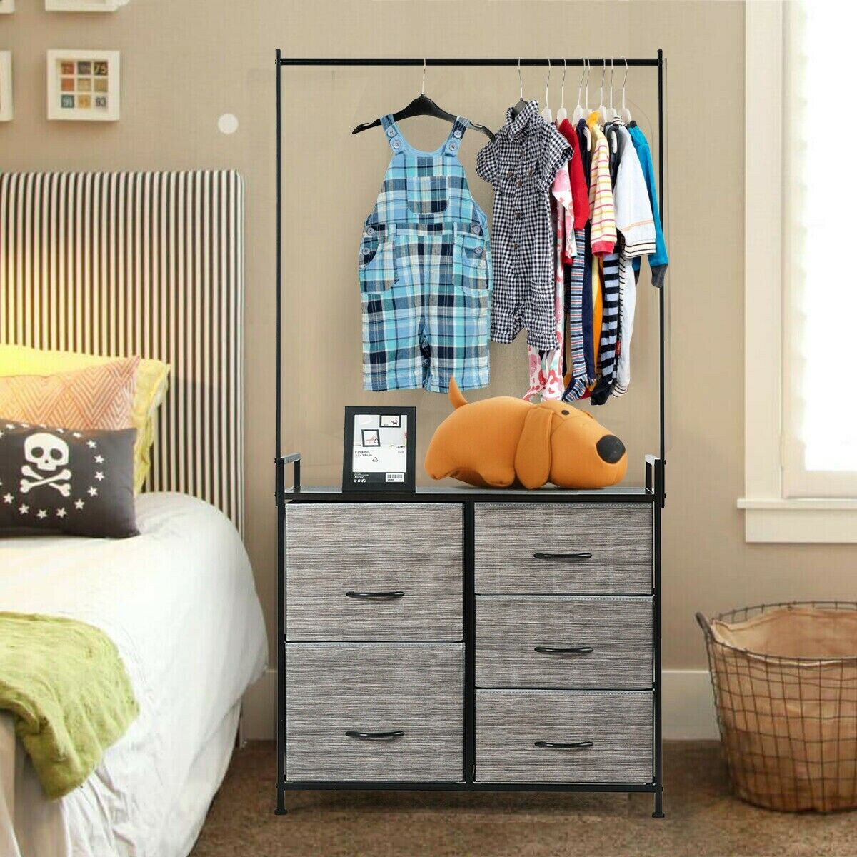 Metal Open Wardrobe Modern Storage Cabinet Tall Clothes Hanger Coat Dr ...