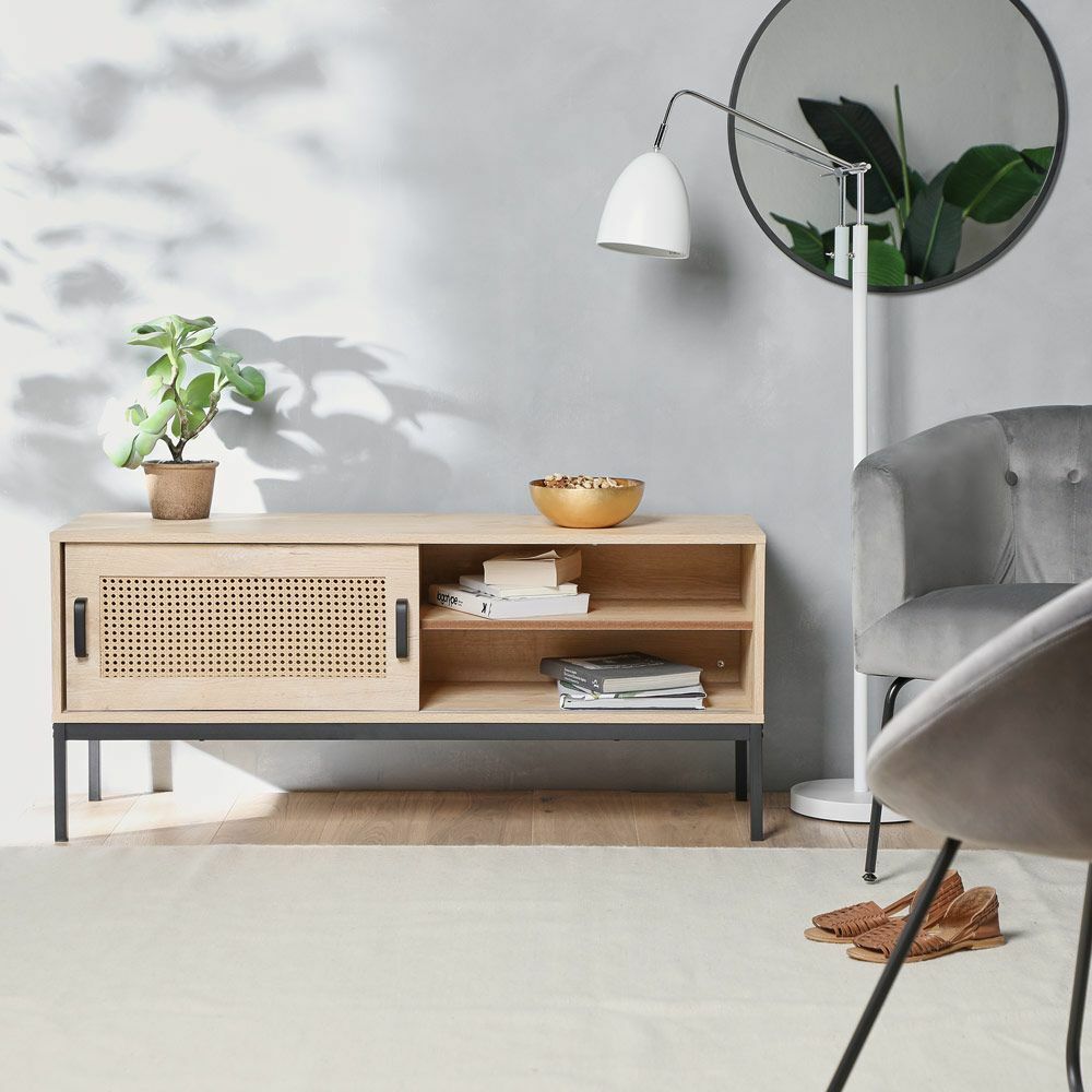 Lena Rattan TV Unit For Lounge Table Display Television Sliding Door S ...