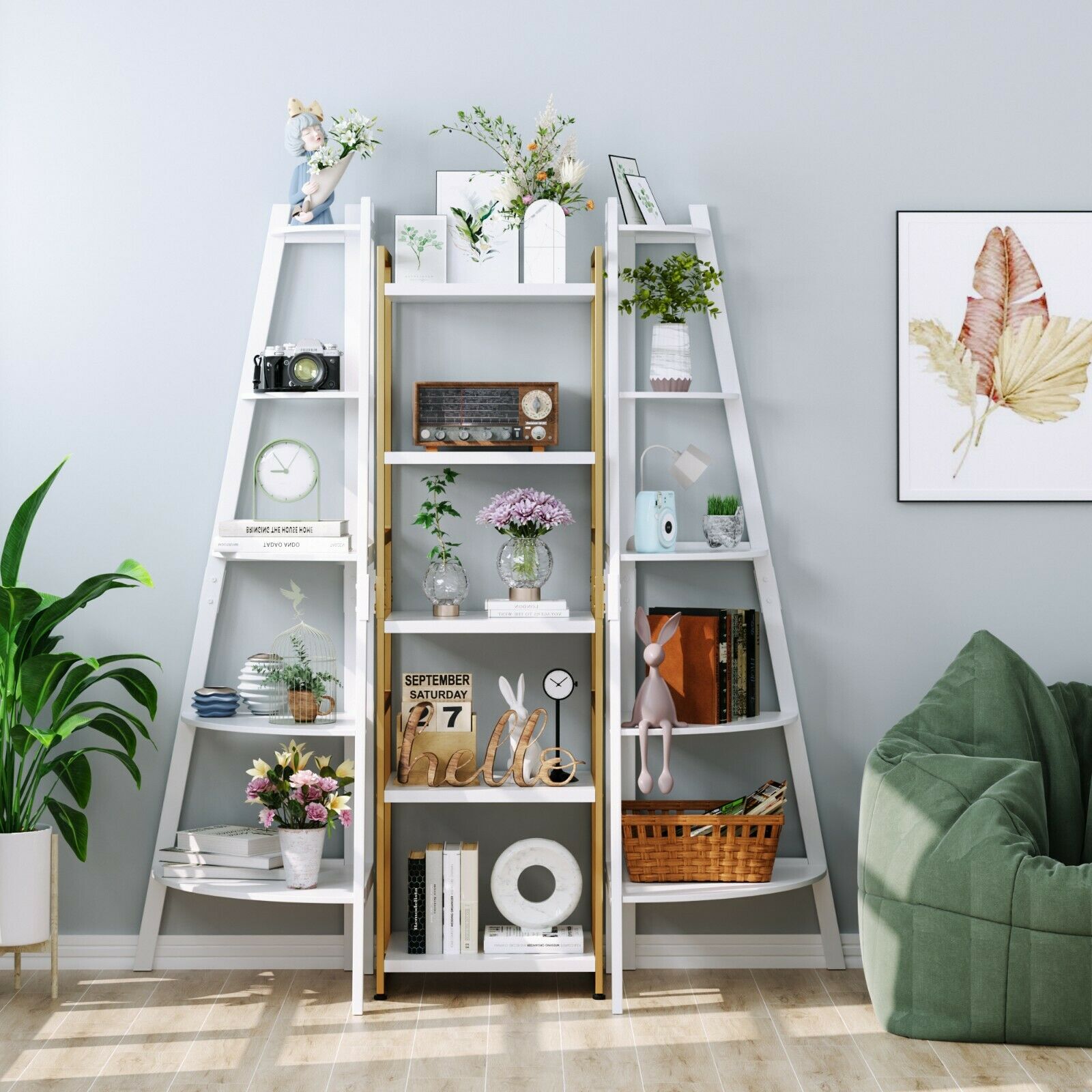 Bookcase 5-Tier Wooden Bookshelf Freestanding Display Stand Tall Stora ...