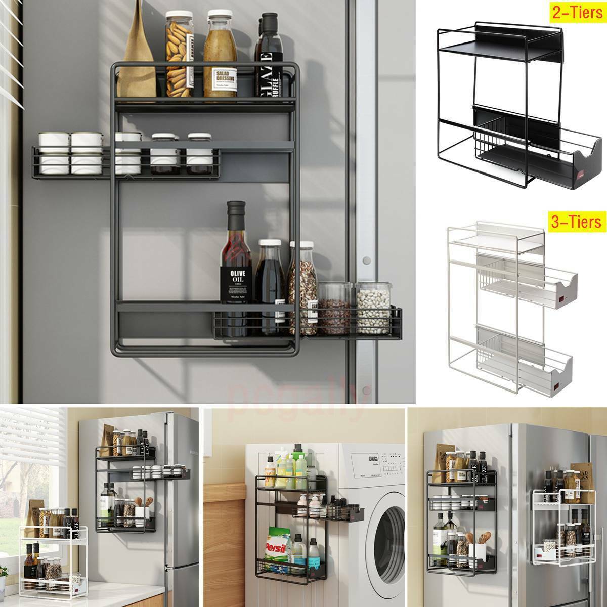 Hanging Magnetic Refrigerator Side Shelf Spice Rack Kitchen Rack &Slid ...