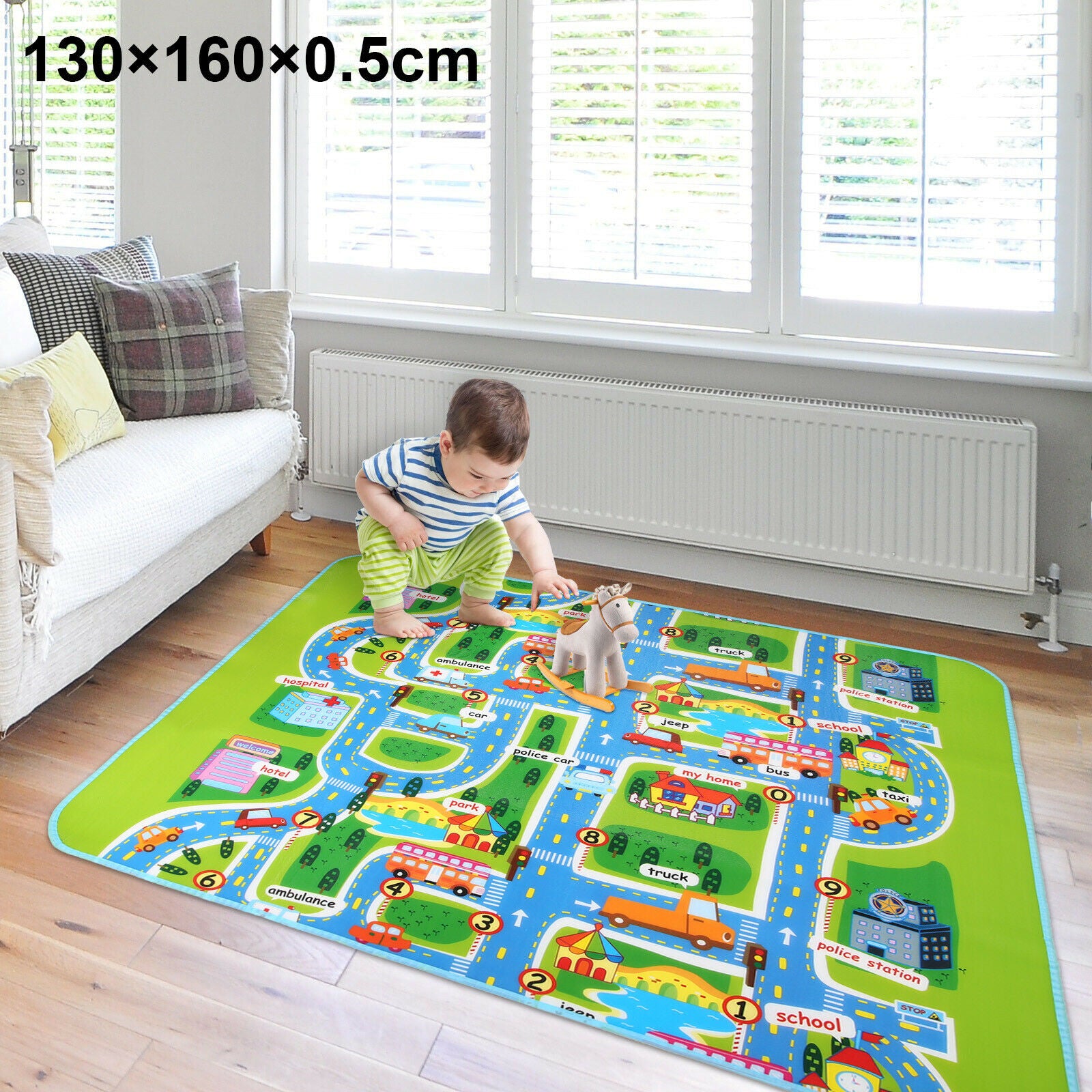 Children's Road Map Kids Play Mat Race Car Rug Runner Nursery Home 130 ...