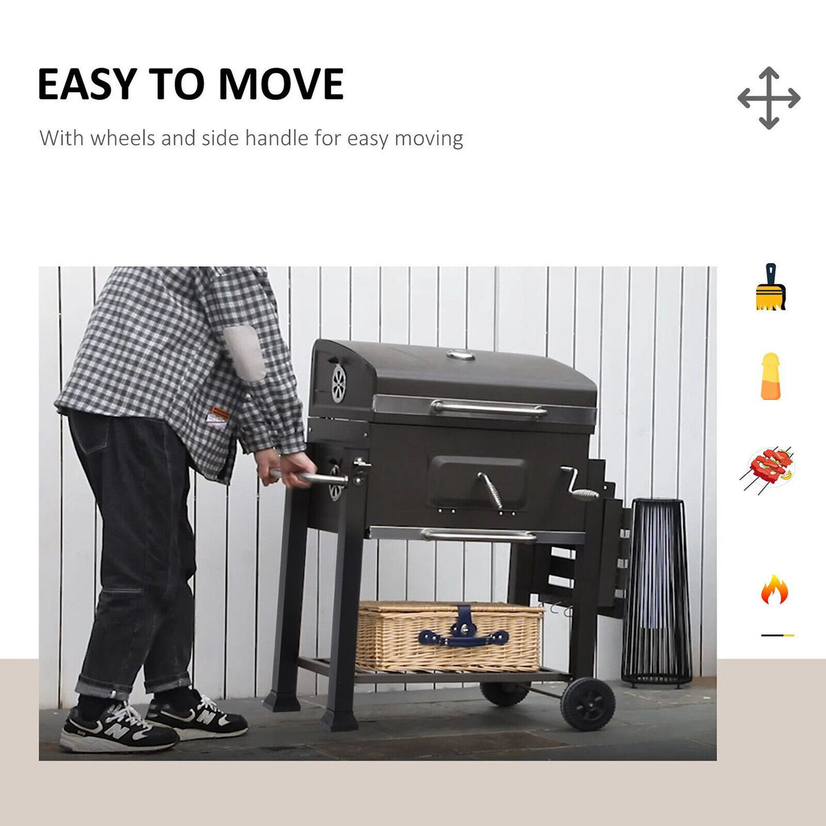 Portable Charcoal BBQ Garden Barbeque Trolley Stainless Steel Grill St ...