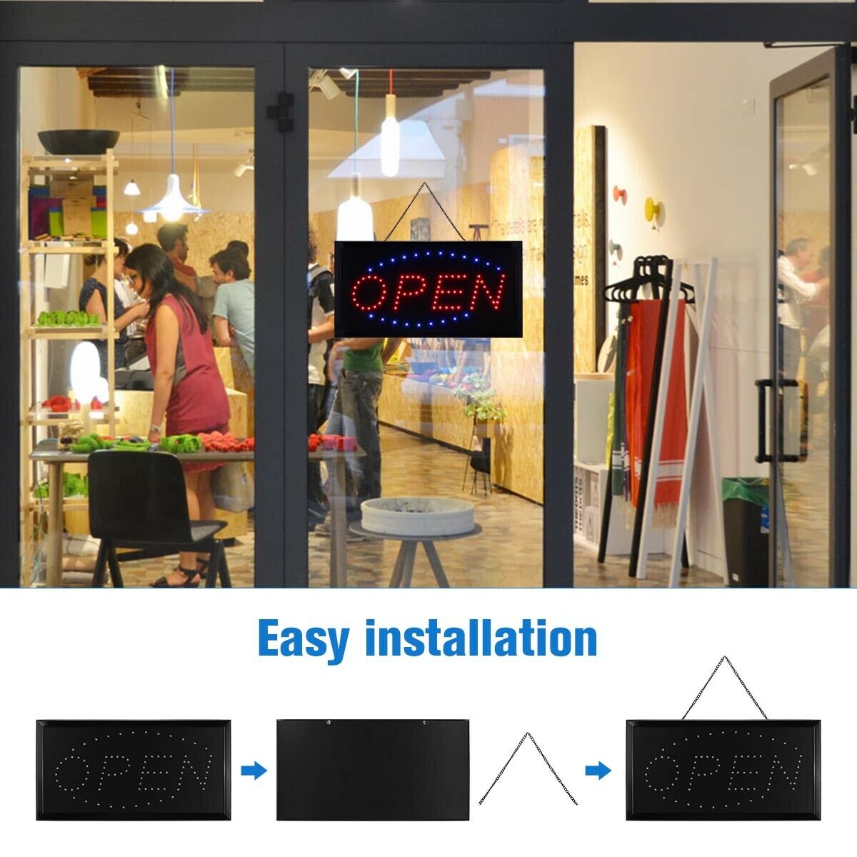 Bright LED Neon OPEN Shop Sign Light Display Sign Window Hanging with ...