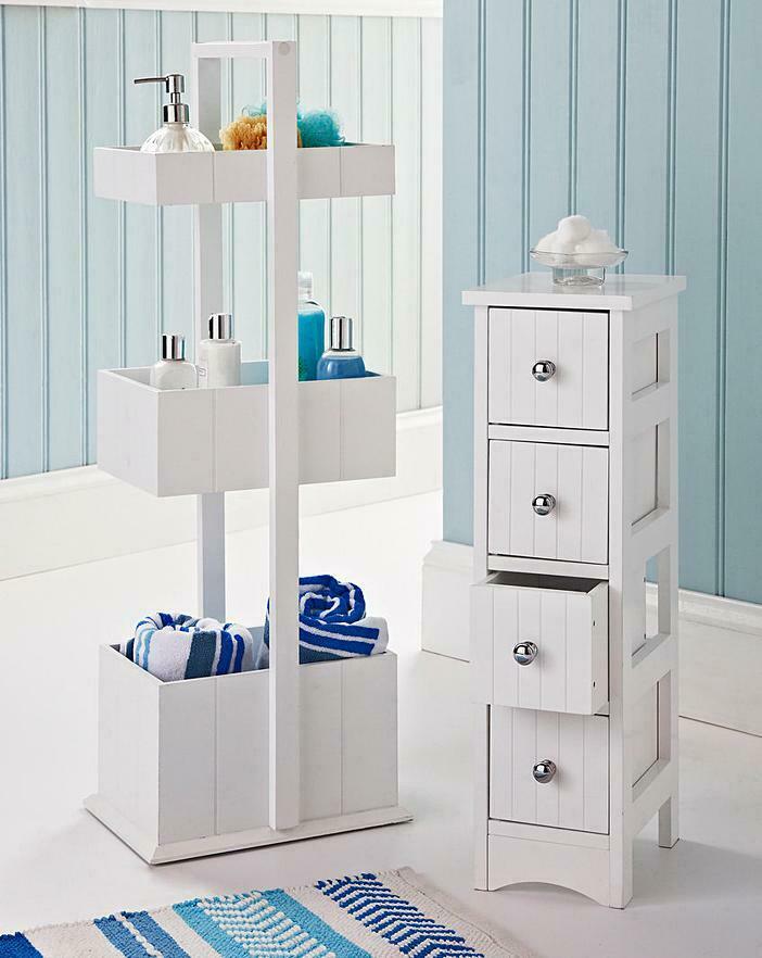 Bathroom Furniture White Slimline 4 Drawer Unit Cabinet Storage Space Quildinc