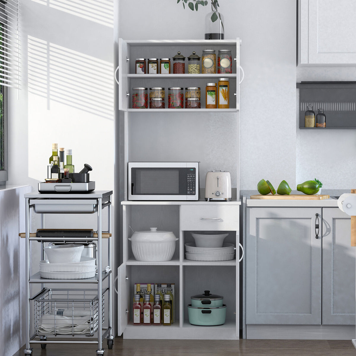 Freestanding Kitchen Cabinet Storage Unit Pantry Cupboard Organiser Wh ...
