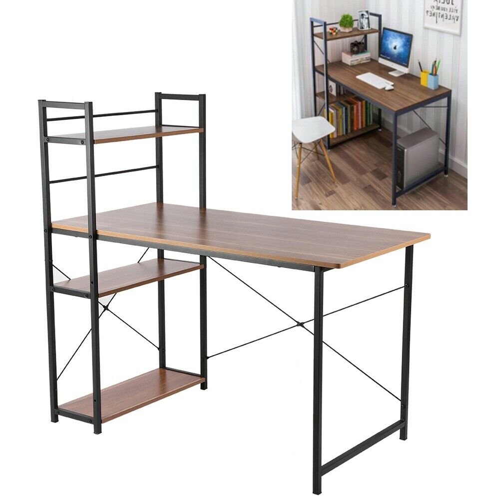 Wooden Computer Desk With Shelves Laptop Study Pc Table Home Office Co ...