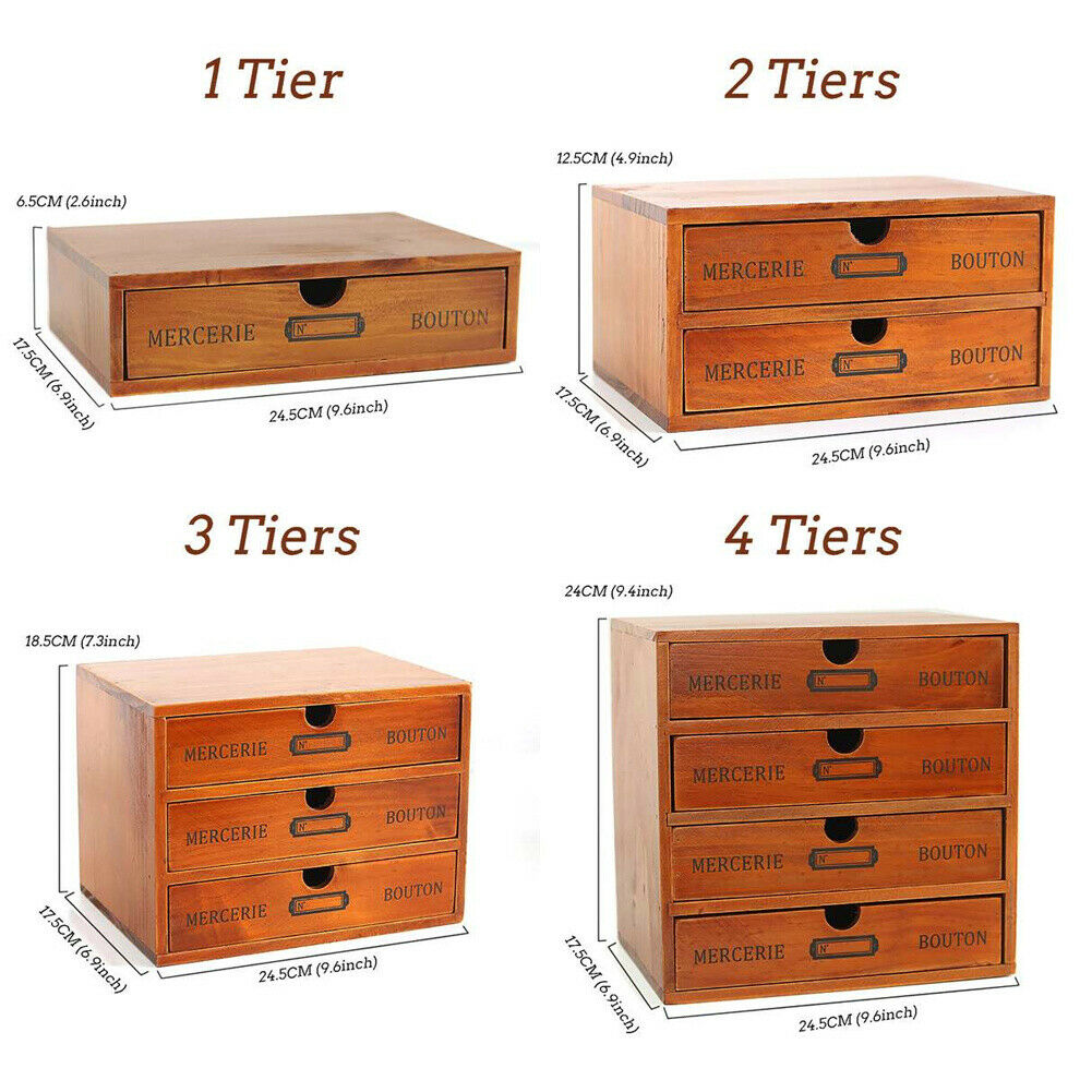 Wooden Small Chest of Drawers Storage Cabinet Desktop Trinkets Box Jew ...