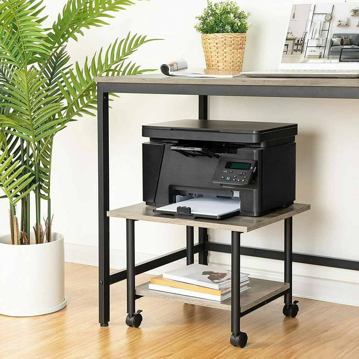 Under-Desk Printer Stand Printer Cart Printer Rack w/ Lockable Wheels ...