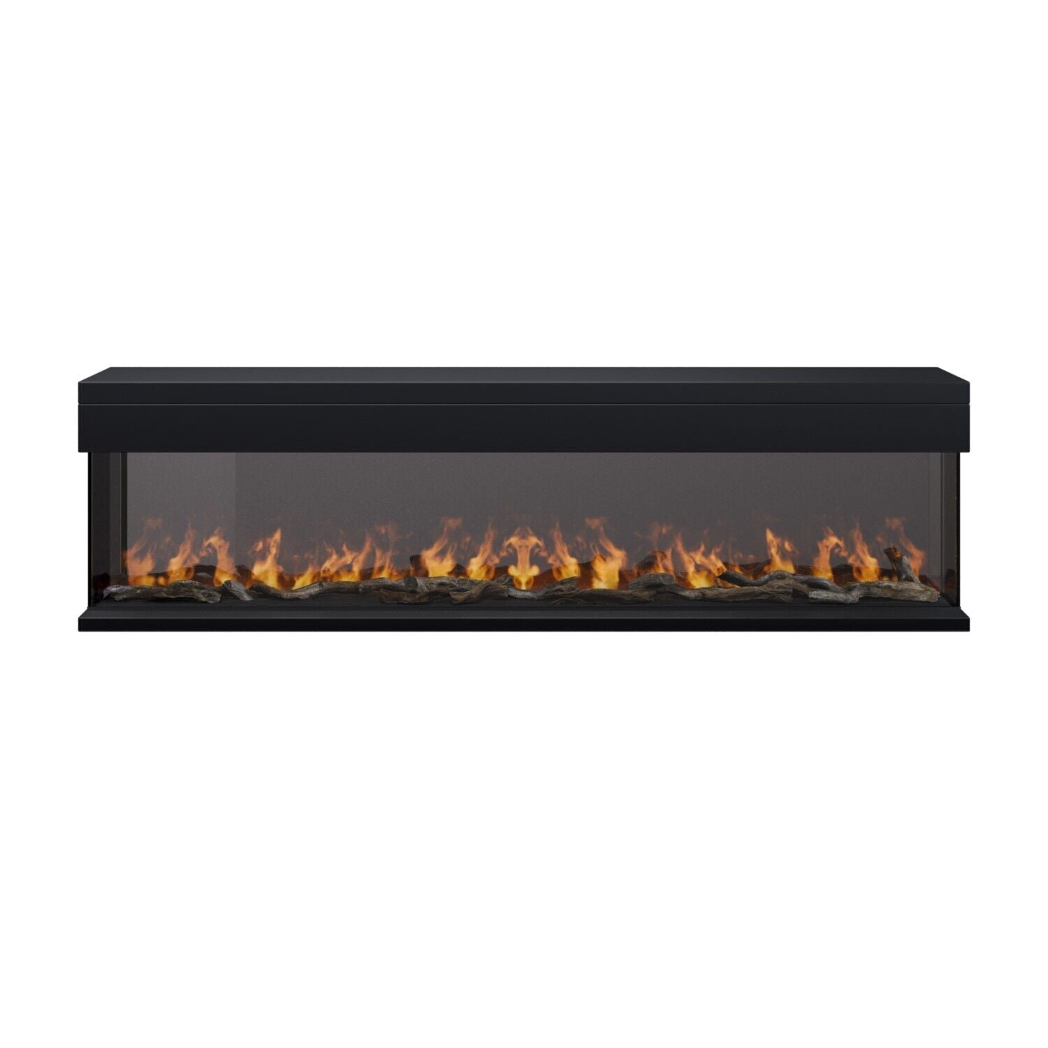 Black 70 Inch Inset Media Wall Electric Fireplace with Glass Configura ...
