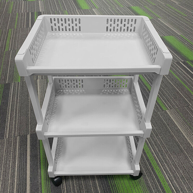 3 Tier Plastic Cream Kitchen Carts Trolley Wheels Bathroom Storage Rac ...