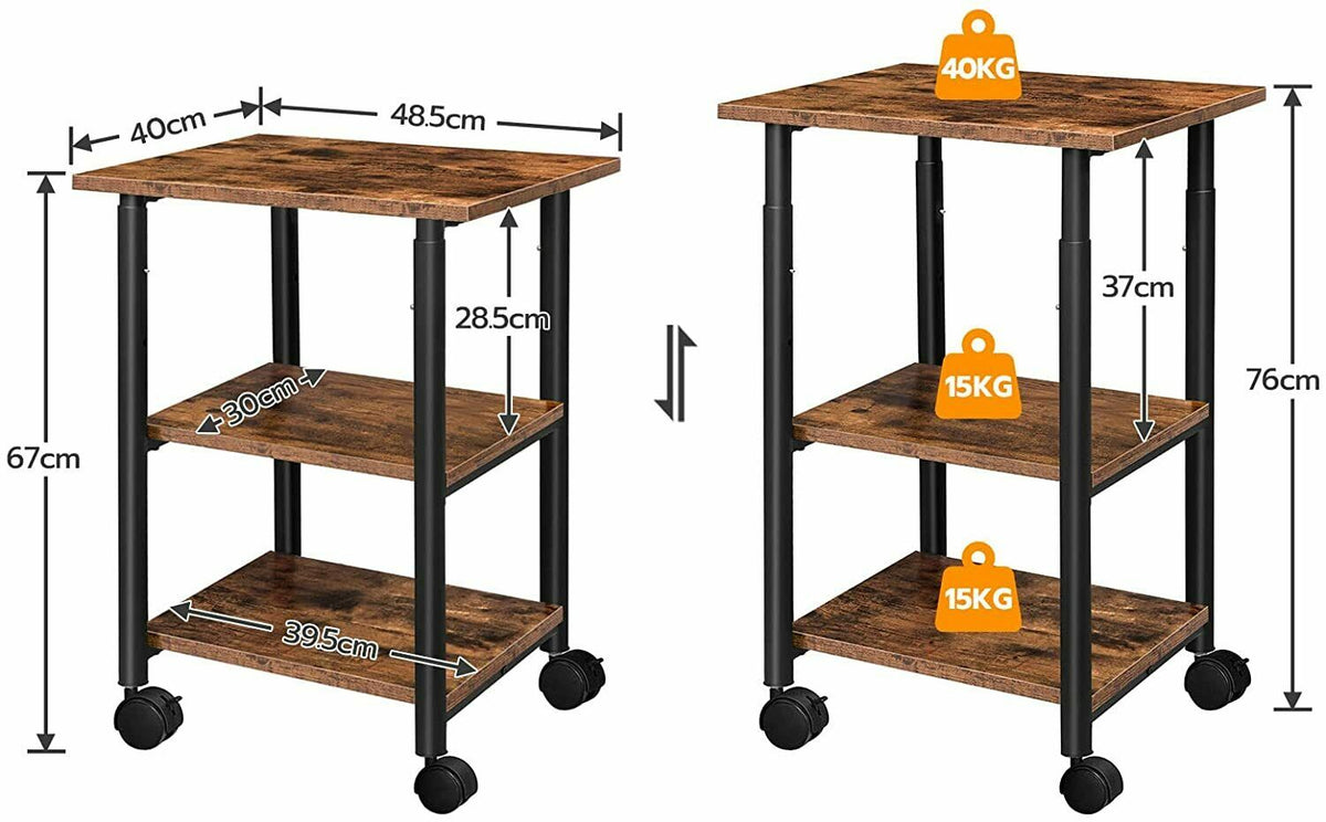 Mobile Printer Stand 3-Tier Printer Cart Height Adjustable Machine Car ...