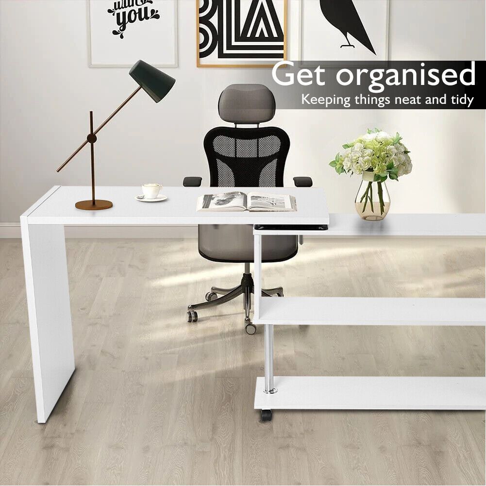 Rotating Corner Computer Desk L-shaped PC Table Workstation Home Offic ...