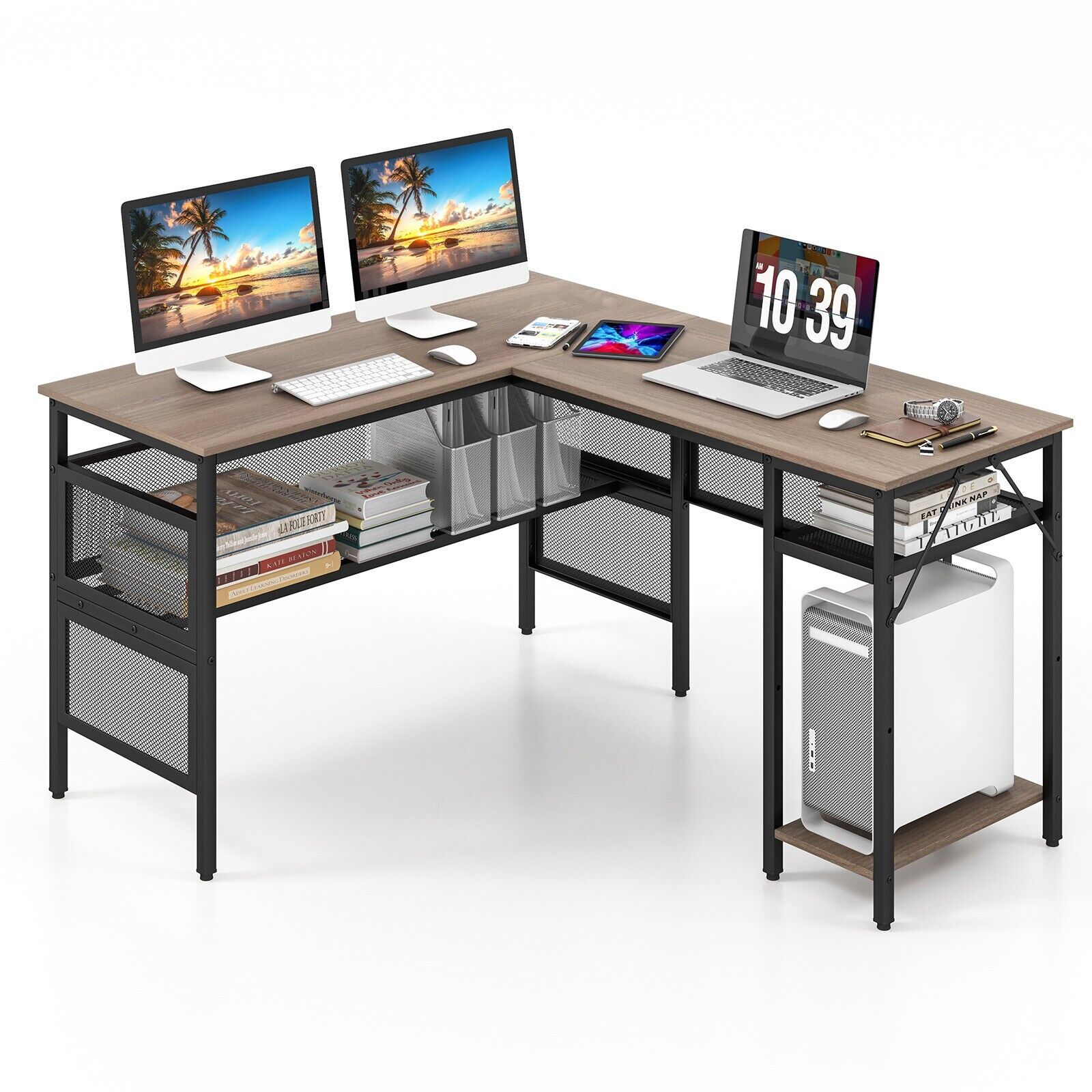 L-Shaped Corner Computer Desk Reversible Corner Workstation with Mesh ...