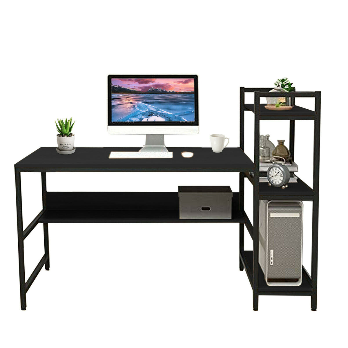 Luxury Computer Desk with Bookshelves Home Office Study Desk Laptop Wr ...