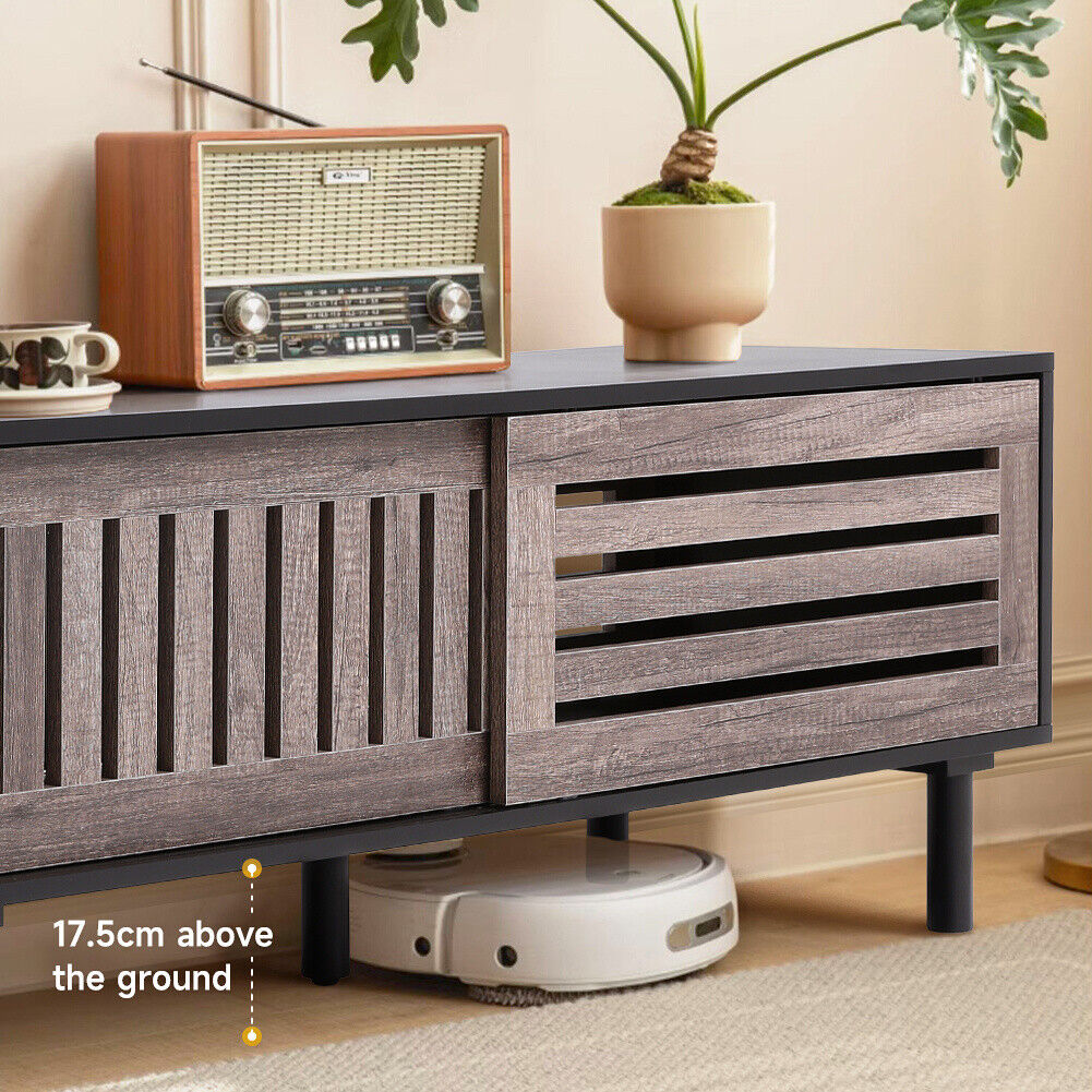 4ft TV Media Stand Cabinet Sliding Doors Storage Sideboard Living Room ...
