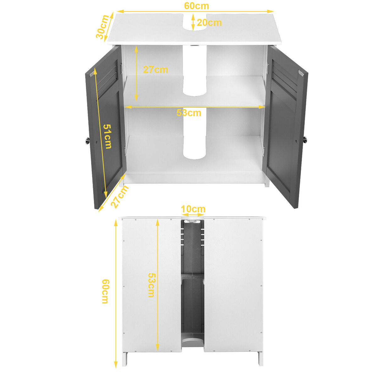 Bathroom Under Sink Basin Cabinet Storage Unit Cupboard with Shelving ...