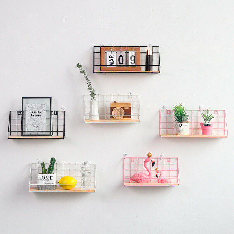 Nordic Industrial Style Wall Mounted Shelf Unit Metal Wire Floating Sh ...