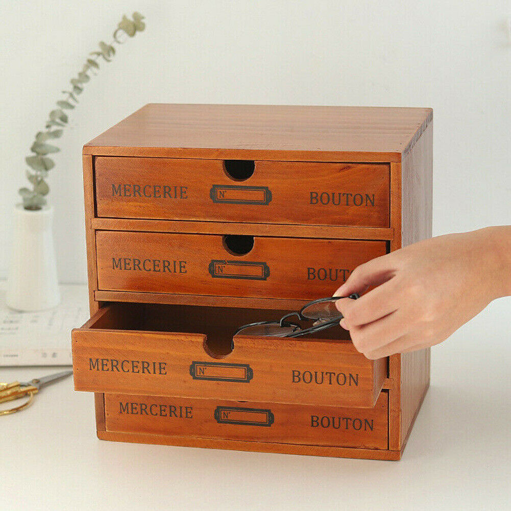 Wooden Small Chest of Drawers Storage Cabinet Desktop Trinkets Box Jew ...