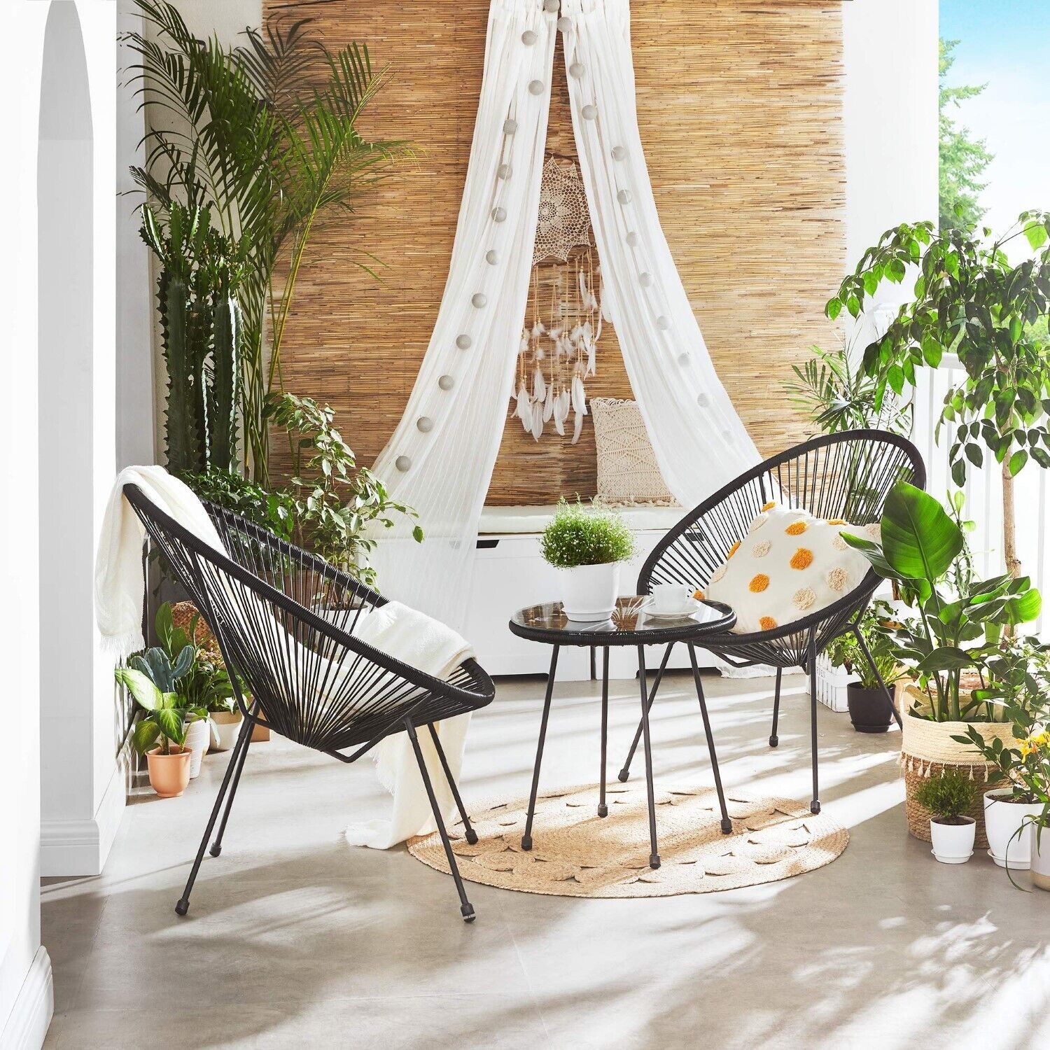 3pcs Outdoor Garden Table Chairs Set String Egg Chair Glass Top Coffee ...