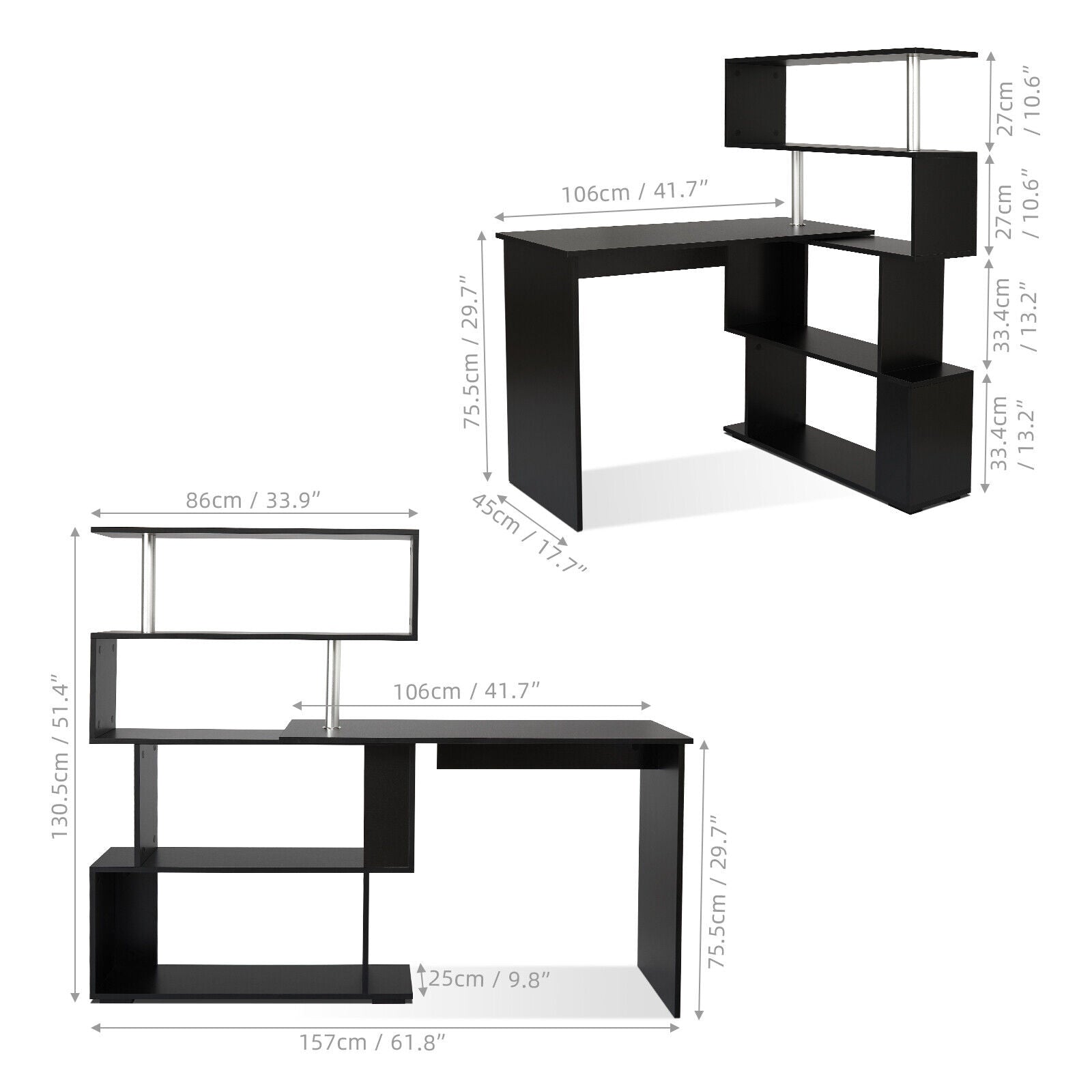 Mondeer L Shaped Computer Desk Corner Desk 360 Degree Rotatable Shelve ...