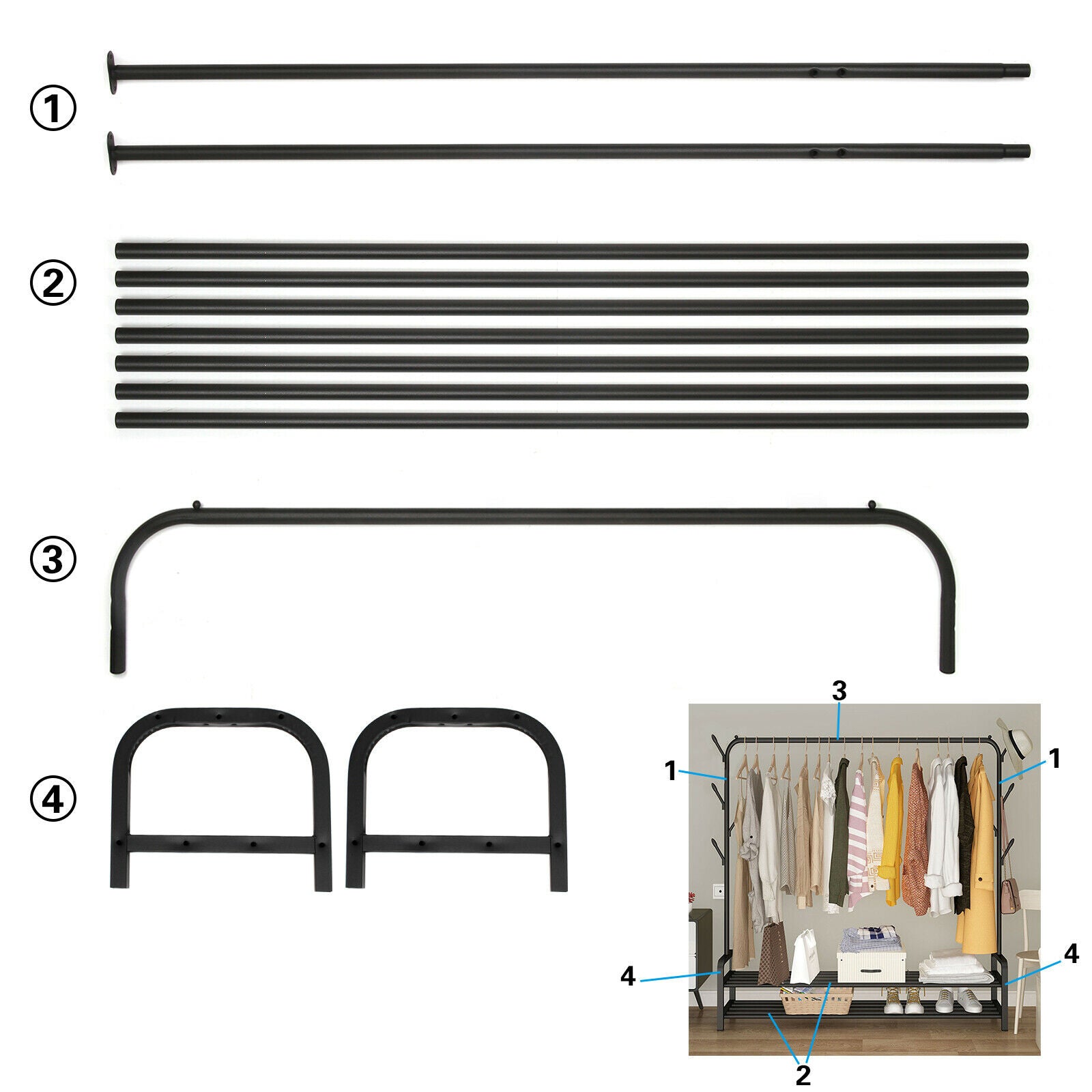 Black Metal Clothes Rail Heavy Duty Garment Hanging Rack Shop Use Disp ...