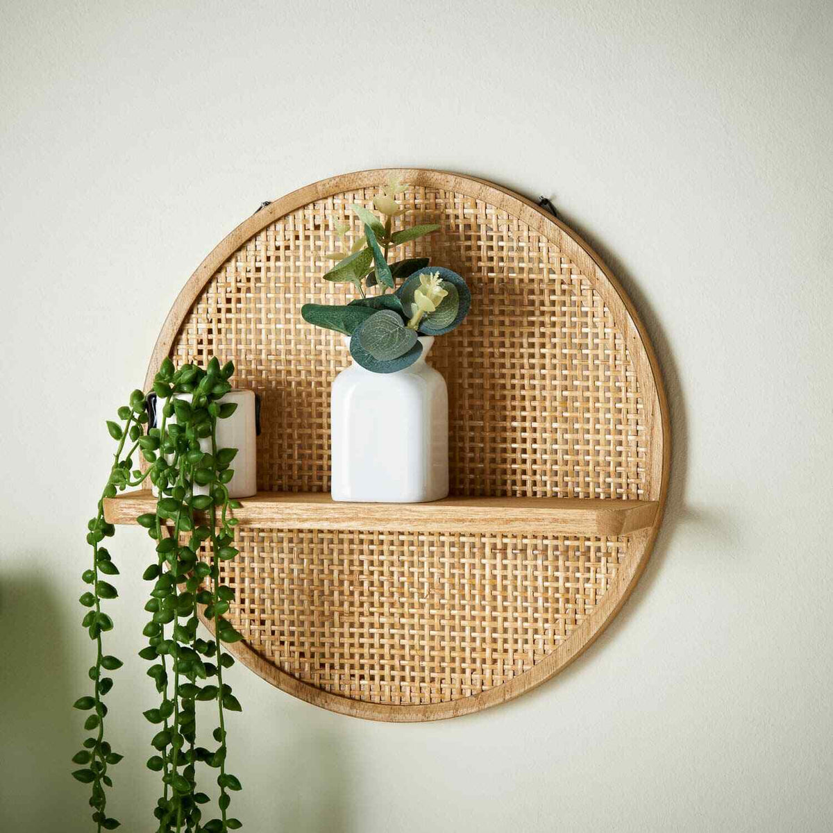 28cm Modern Criss-Cross Cane Shelf Ratten Effect Wall Shelf Jungle dec ...