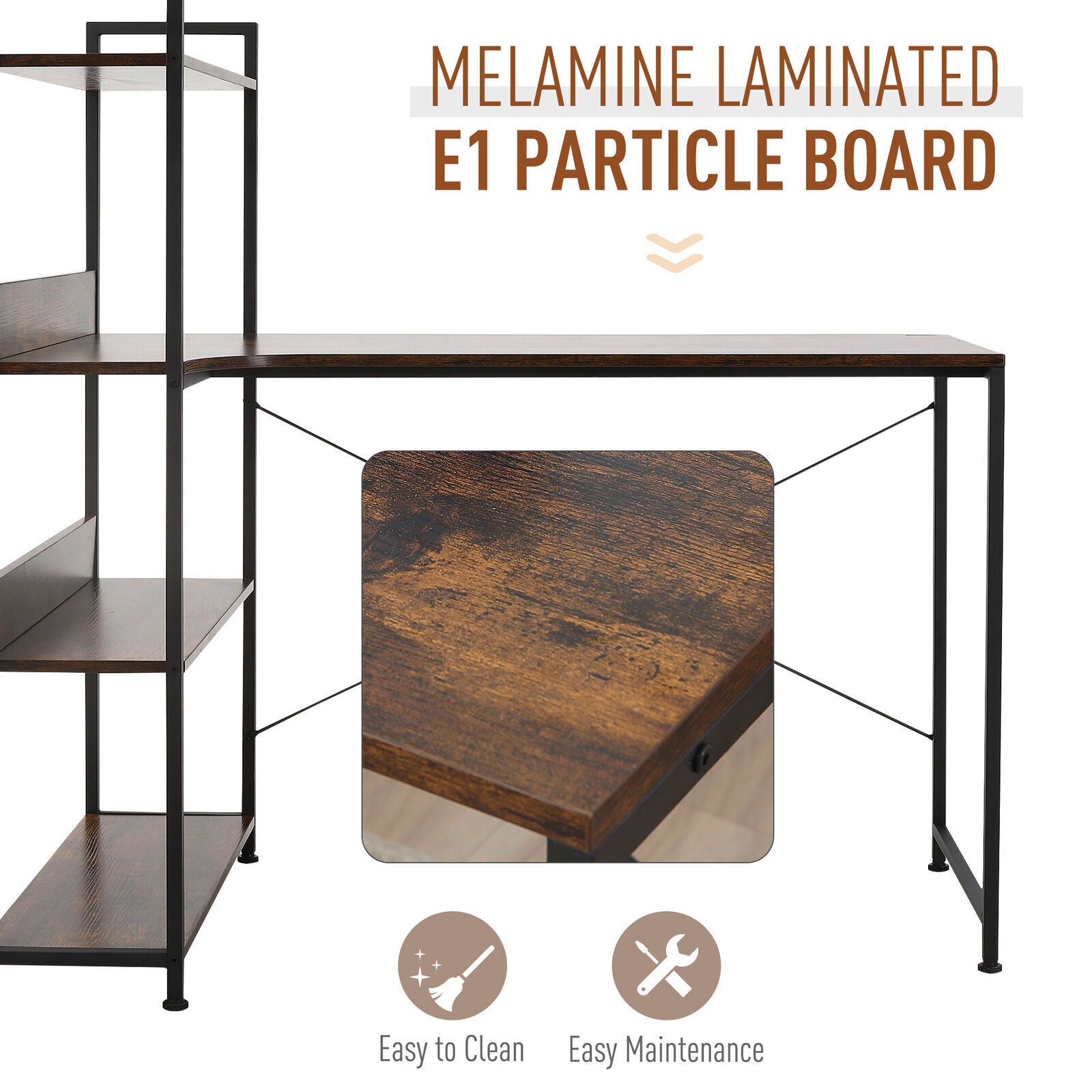 Vintage Computer Desk Rustic Shelves Office Study Workstation Book She ...