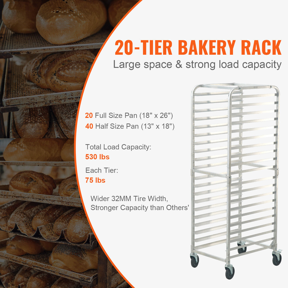 20 Sheet Commercial Bun Pan Rack Kitchen Aluminum Baking Racks Brake W ...
