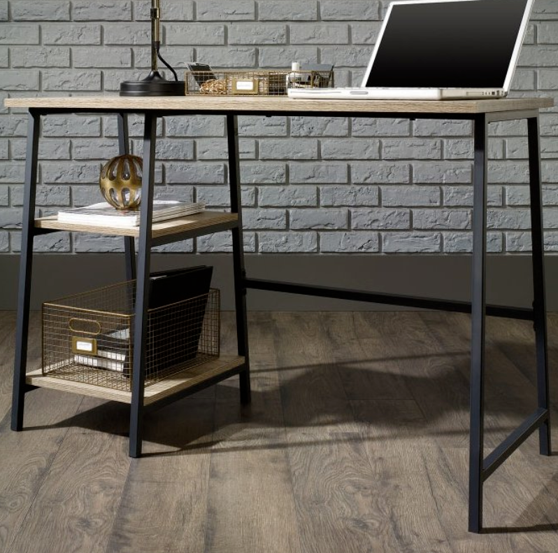 Industrial Study Desk Urban Dressing Table Retro Wooden Black Metal Fu ...