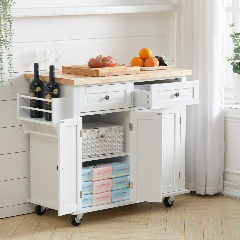 Kitchen Storage Trolley Top Island Dining Cart Worktop 2 Drawer Cabine ...