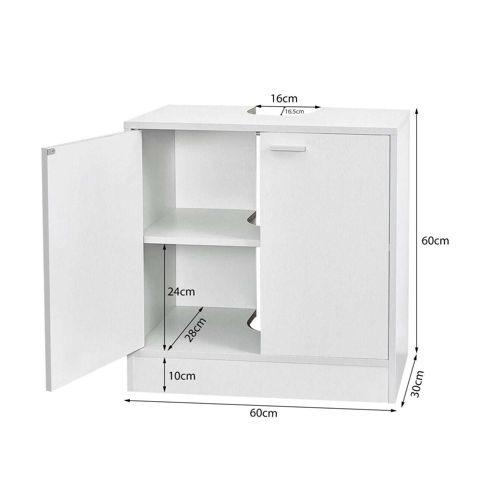 Bathroom Cabinet White Under Sink Storage Unit Double Doors Cupboard F ...