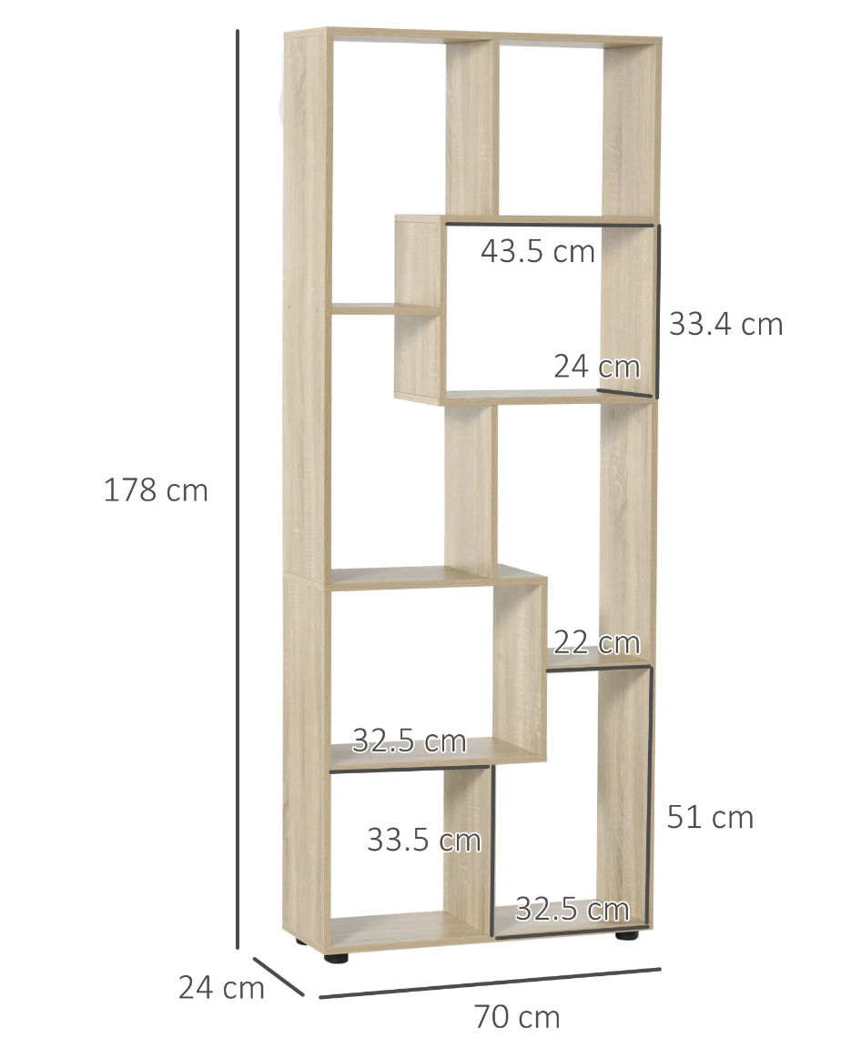 Tall Wooden Bookcase Modern Room Divider Display Storage Cabinet Shelv ...