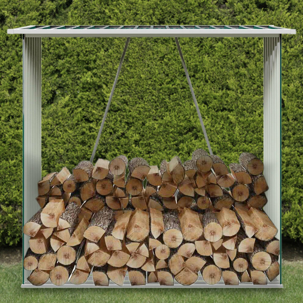 Galvanised Steel Garden Shed Outdoor Log Store House Wood Firewood Sto ...